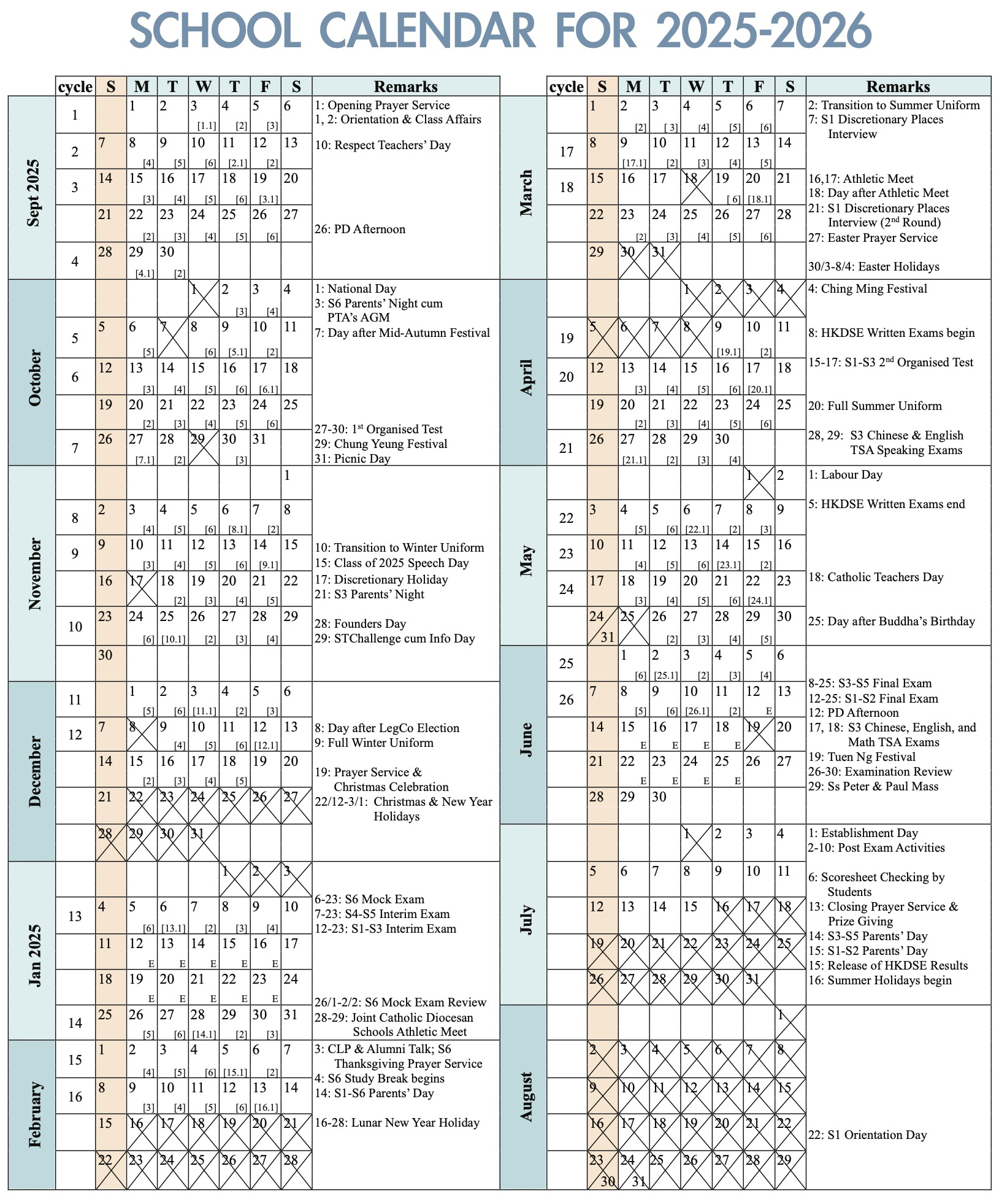 Calendar - Shung Tak Catholic English College